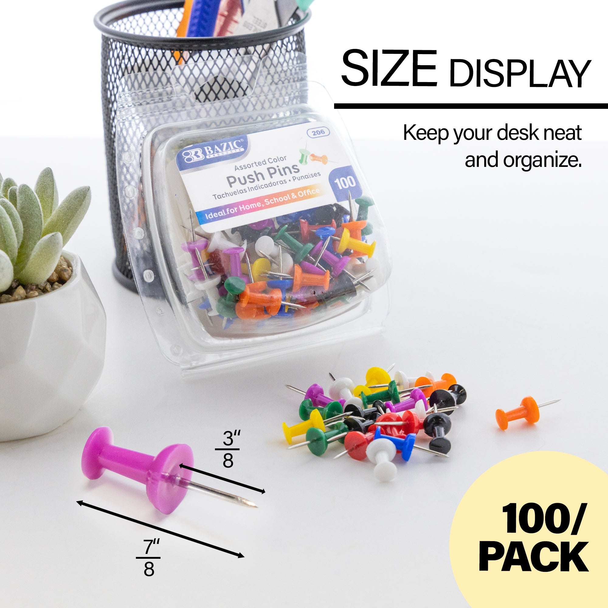 BAZIC Assorted Color Push Pins (100/Pack) – BAZIC Products