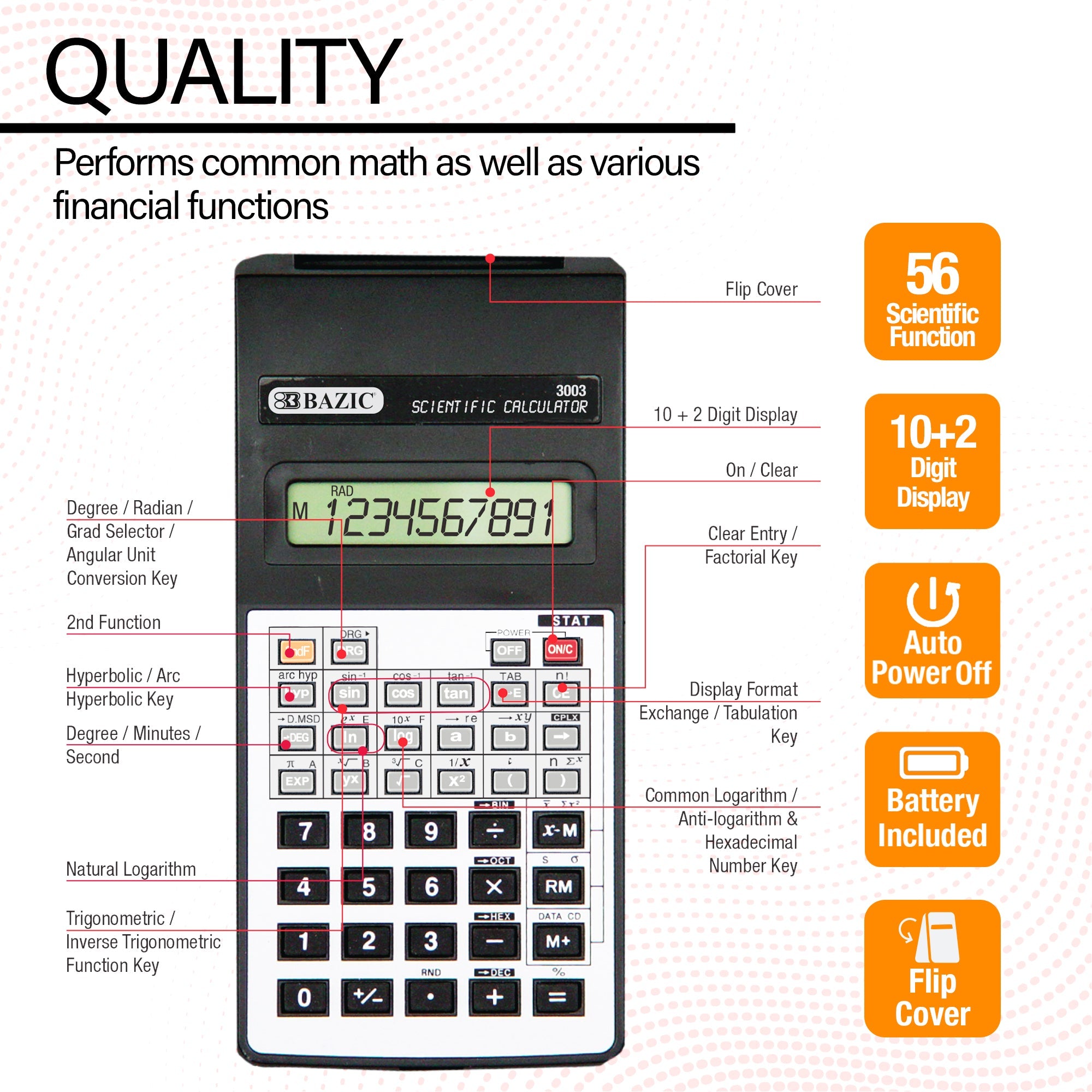 BAZIC 56 Function Scientific Calculator w/ Flip Cover – BAZIC Products
